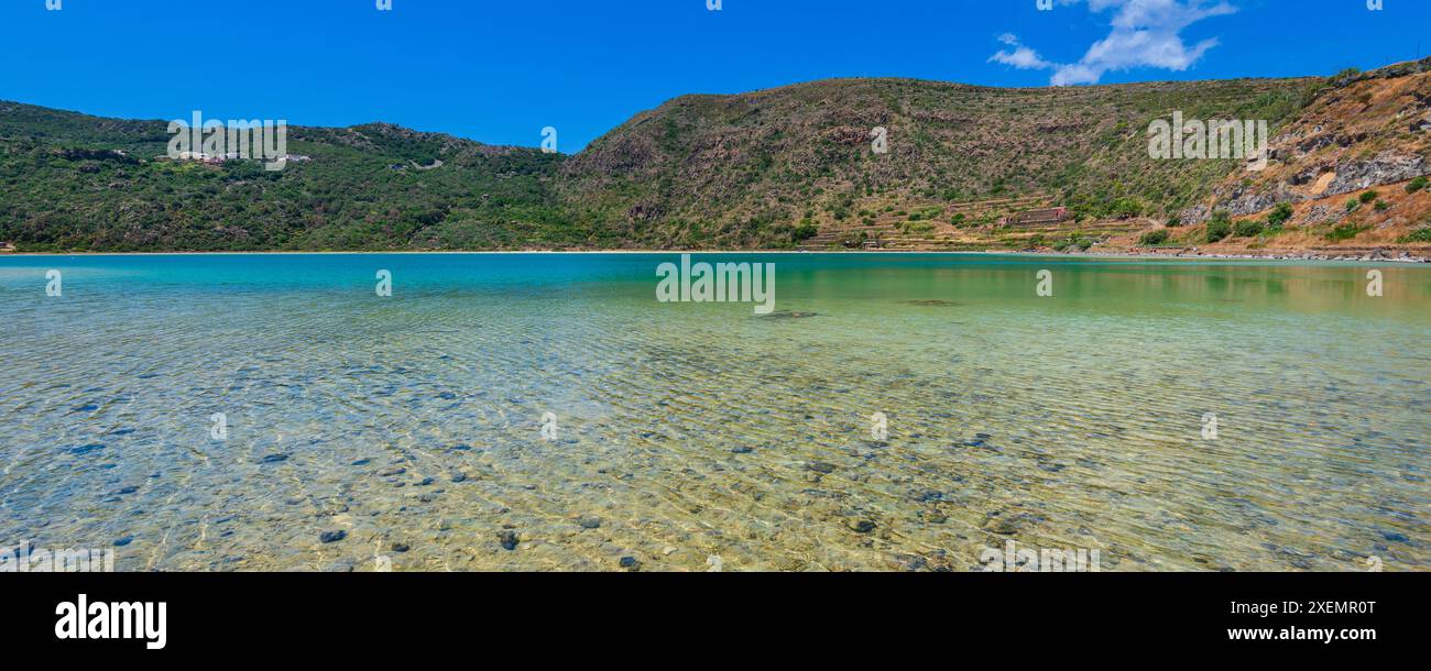 Close-up, panoramic view of the turquoise-green waters of Venere's ...