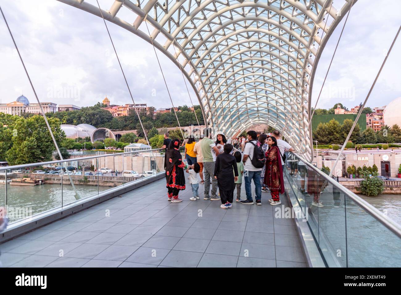 Tbilisi, Georgia - June 16, 2024: The Bridge of Peace is a bow shaped ...