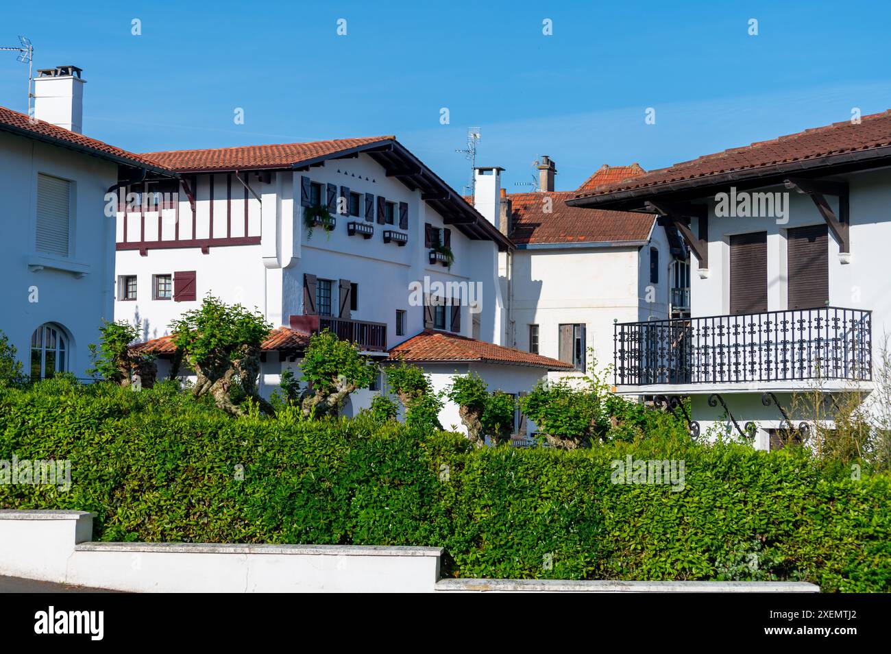 White houses and villas of Saint Jean de Luz town on Basque coast ...