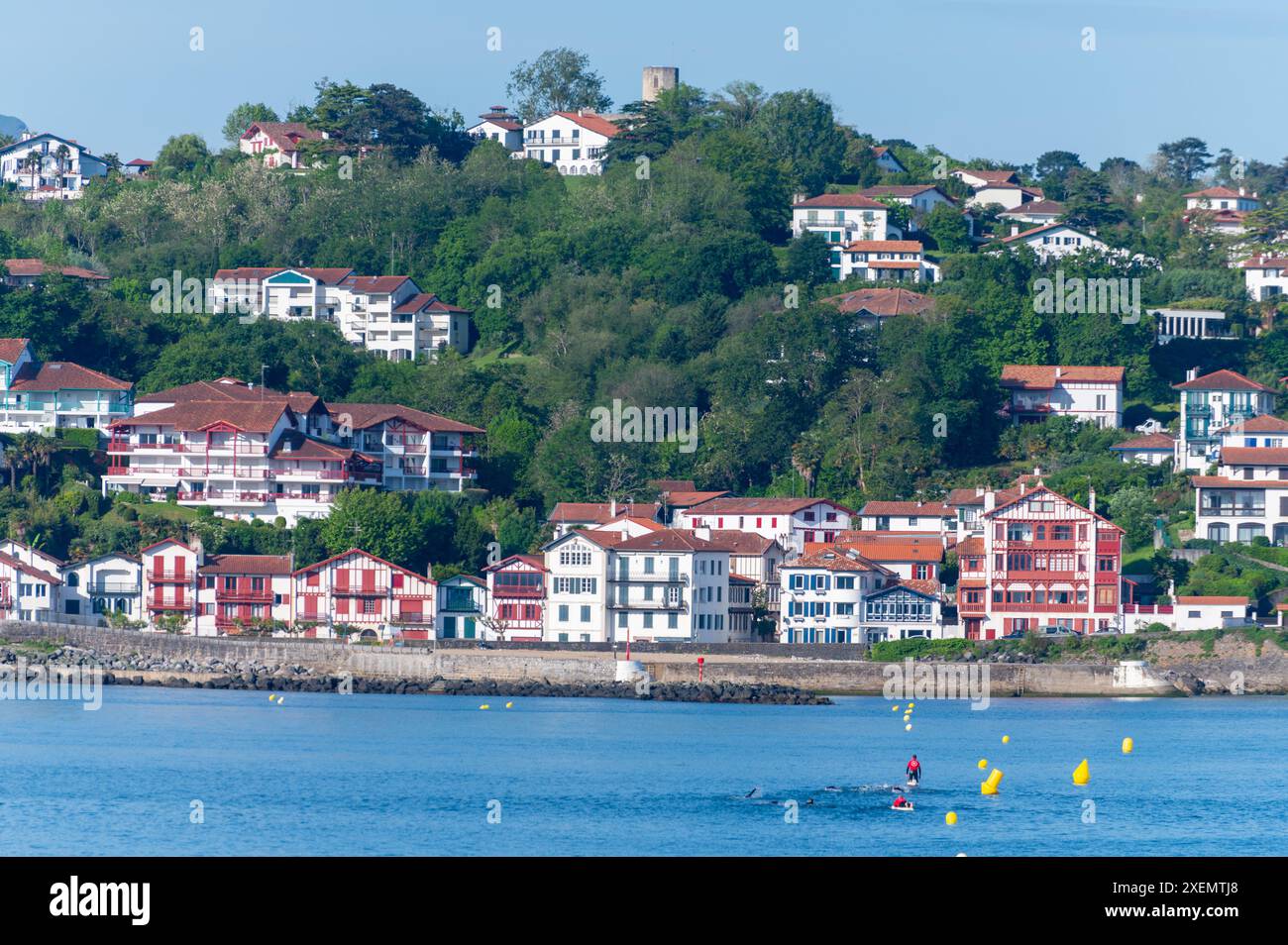 White houses and villas of Saint Jean de Luz town on Basque coast ...