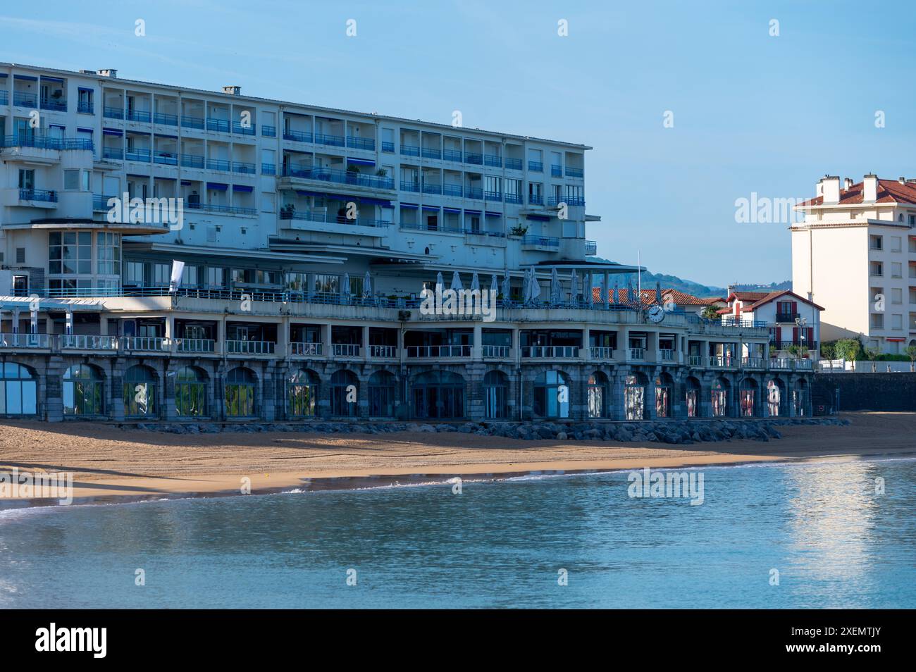 White houses and villas of Saint Jean de Luz town on Basque coast ...