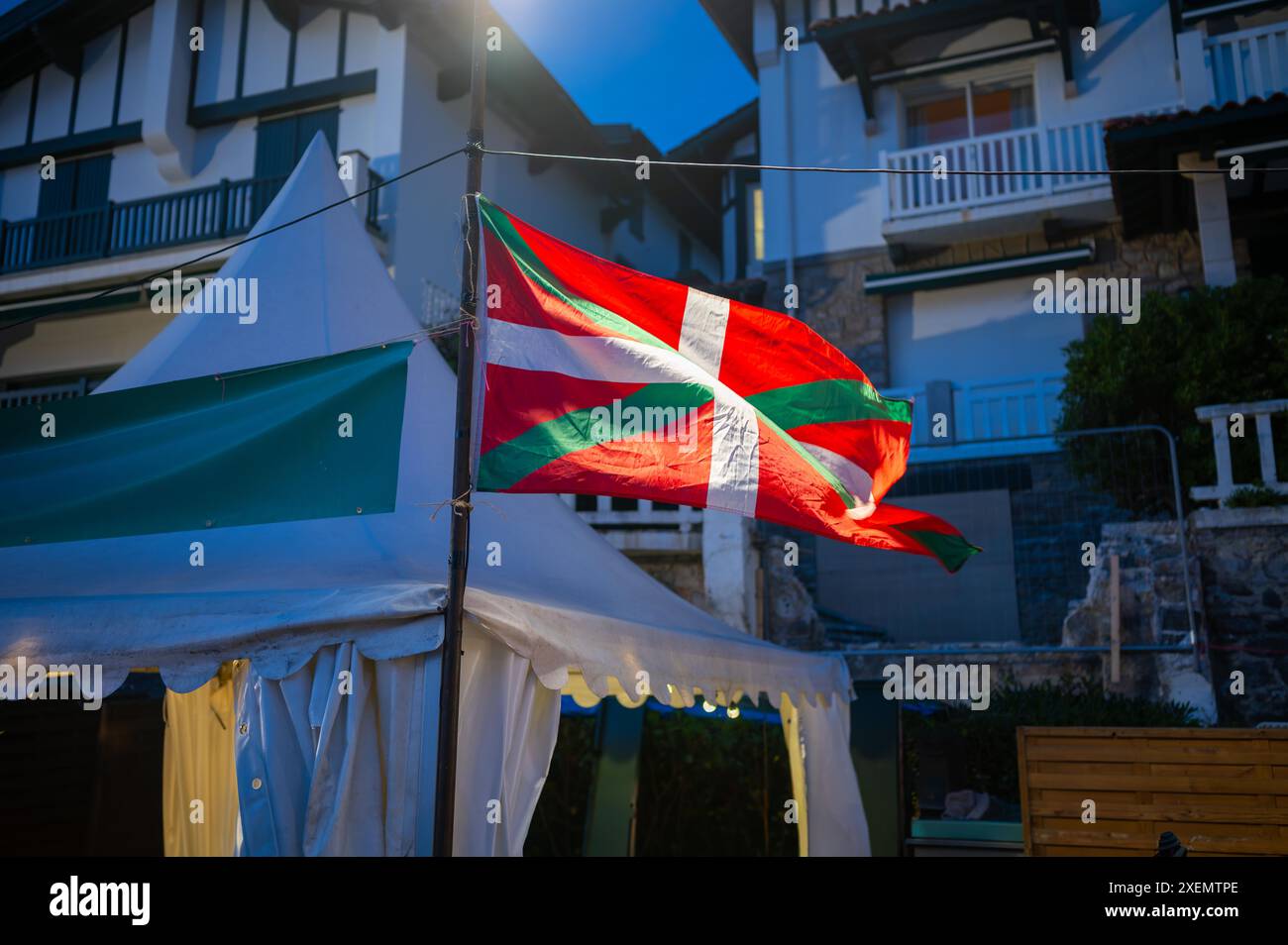 Flag of Euskadi, Basque Country, white green and red cross during ...