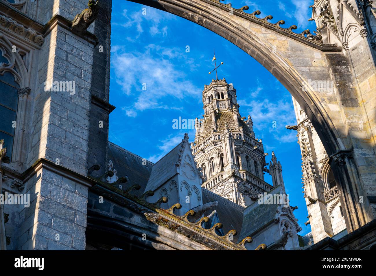 Tours street view, city on Central Loire valley, cathedral of Tours ...