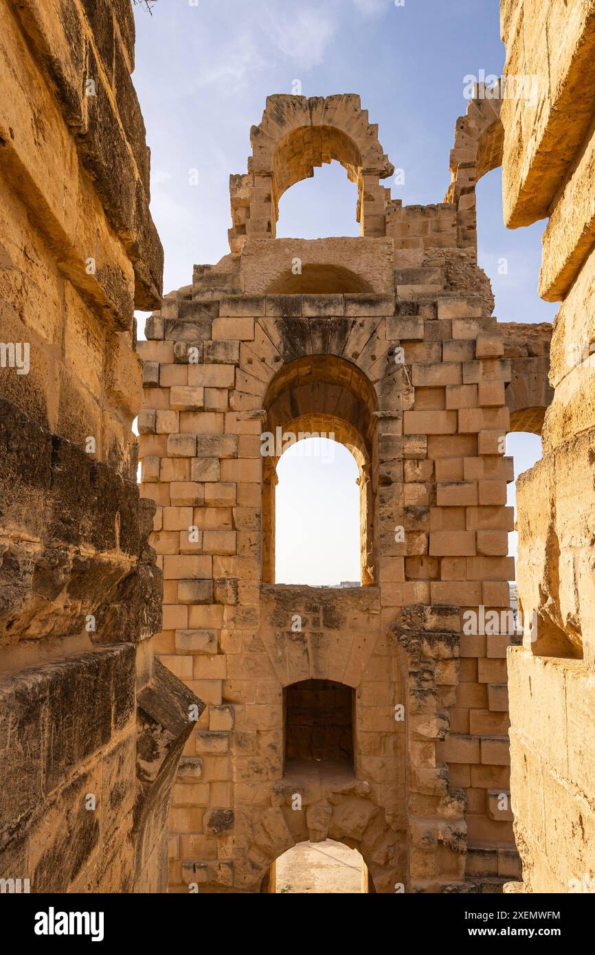 El Jem, Mahdia, Tunisia. Interior of the amphitheater of the Roman ...