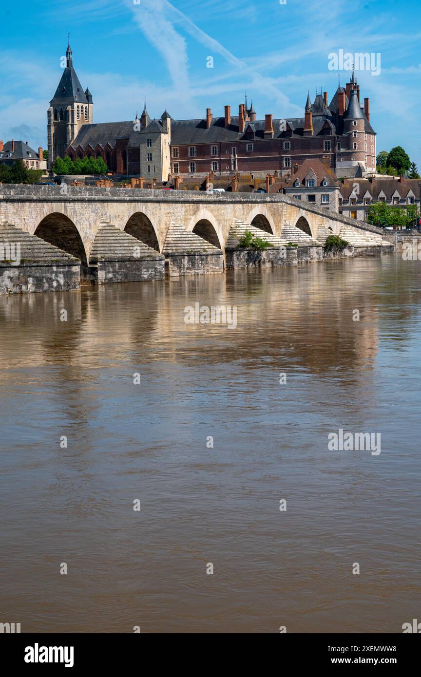 Views of old part of town of Gien on the Loire river, in Loiret ...