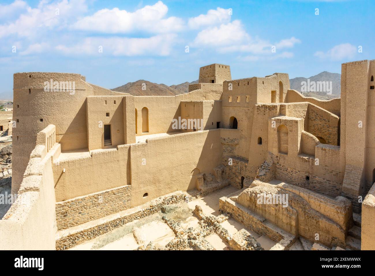 Bahla citadel fortress inner yard streets and round towers, Bahla, Oman ...
