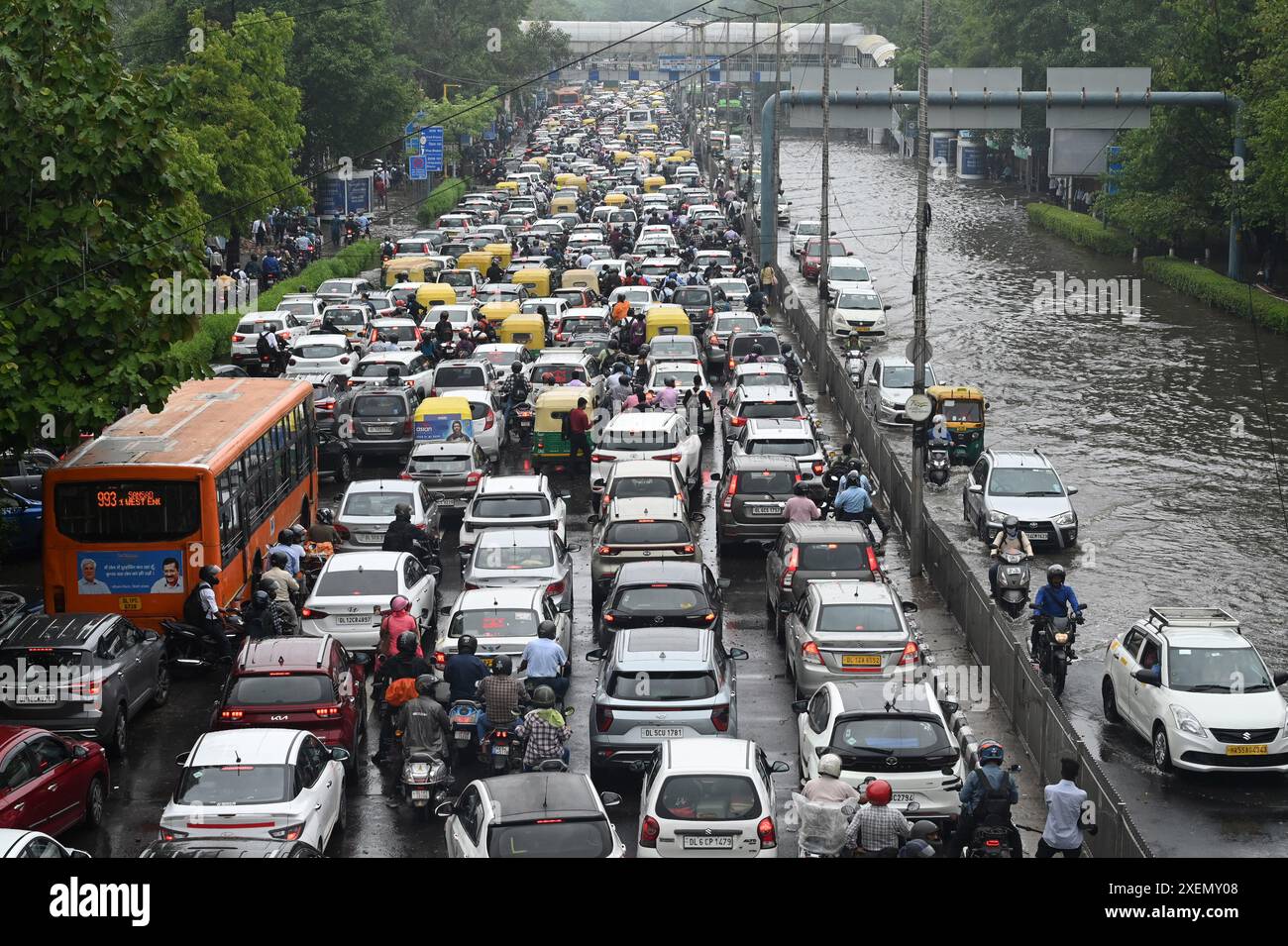 NEW DELHI, INDIA - JUNE 28: Massive Traffic Jam due to waterlogging after heavy rains at ITO on ...