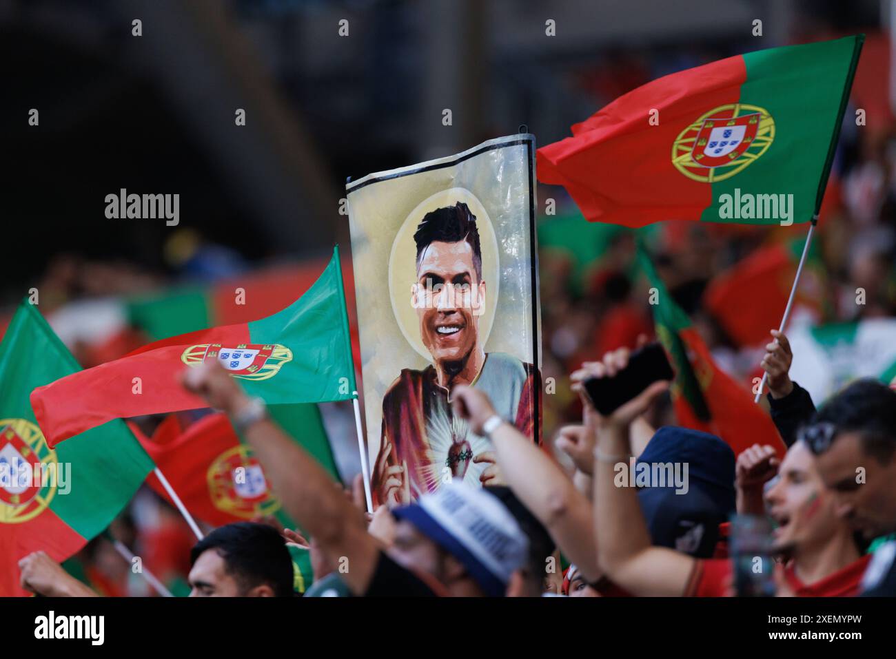 Portuguese fans with a Ronaldo picture seen during UEFA Euro 2024 game ...