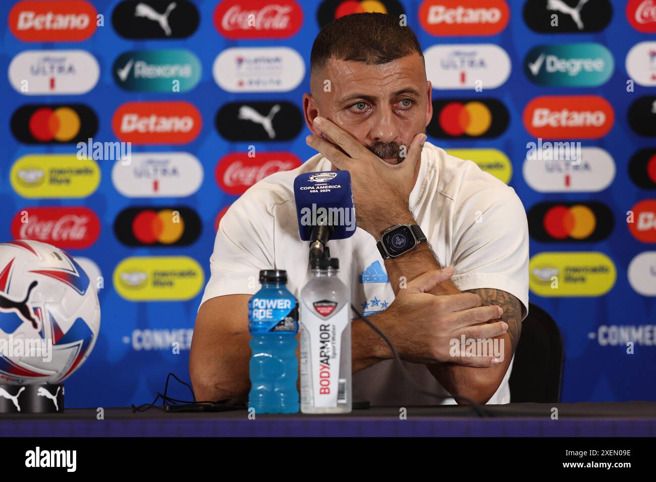 Argentina's head coach assistant Walter Samuel gestures during a press ...