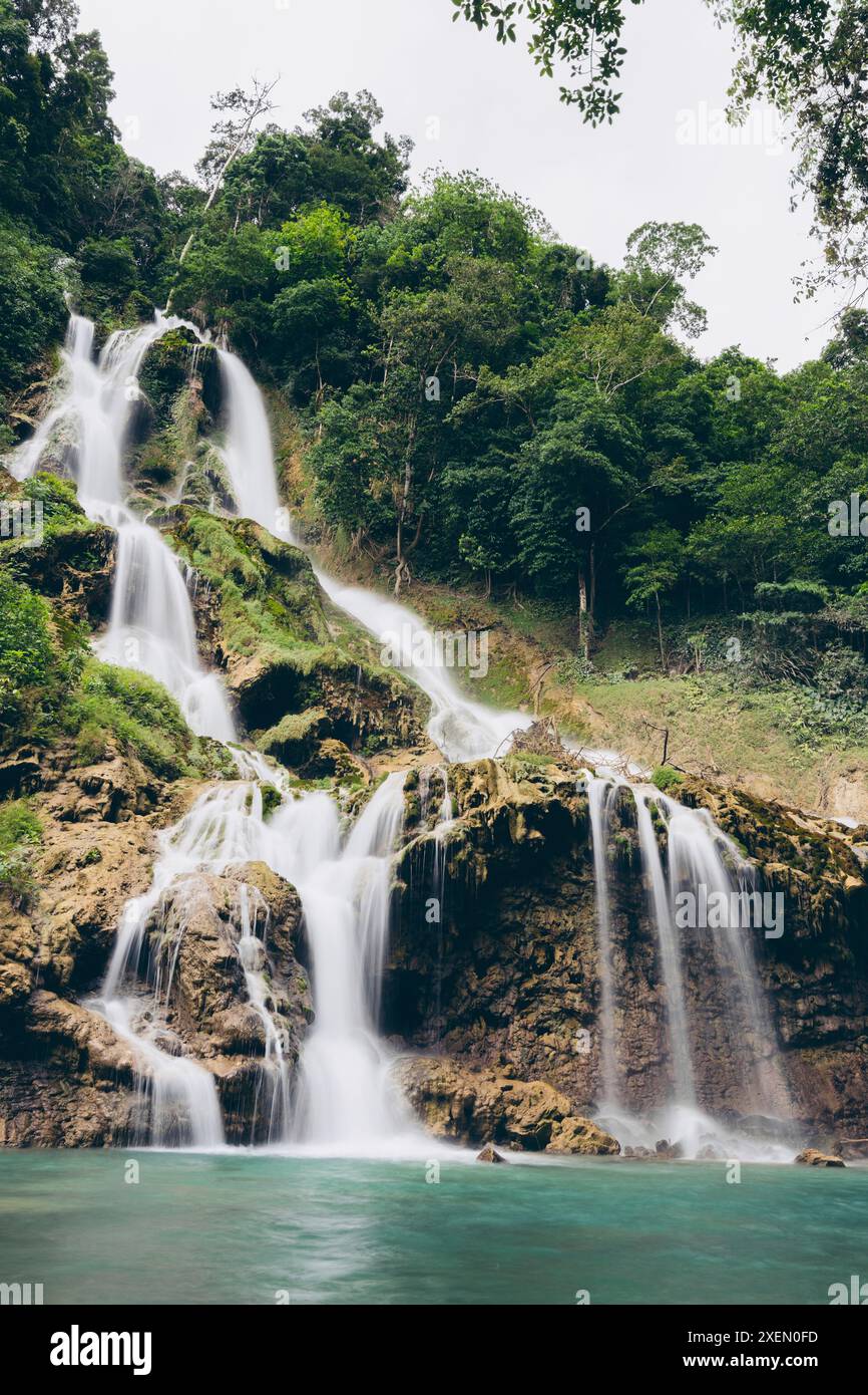 Beautiful cascading series of waterfalls (Lapopu Waterfall) flowing ...