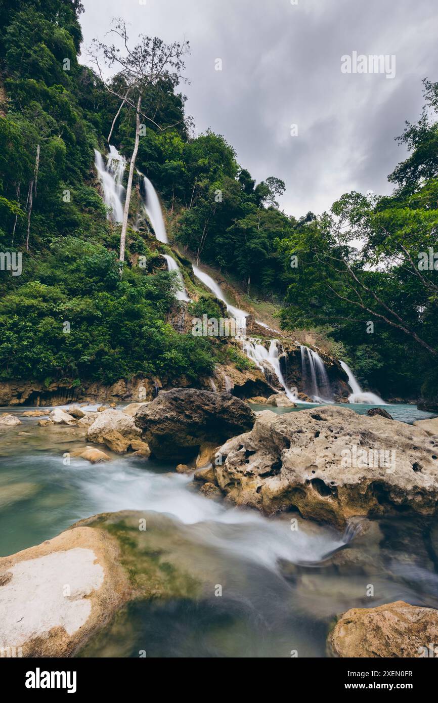 Beautiful cascading series of waterfalls (Lapopu Waterfall) flowing ...