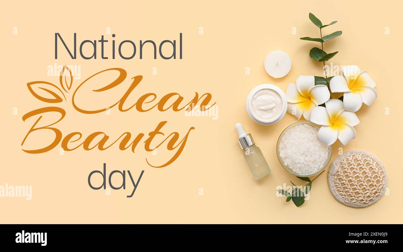 Banner for National Clean Beauty Day with cosmetic products Stock Photo ...