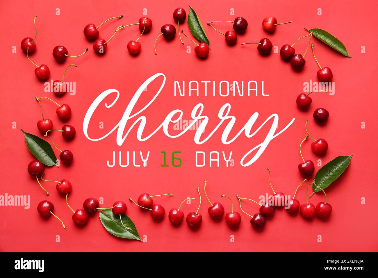Poster for National Cherry Day with many berries on red background ...