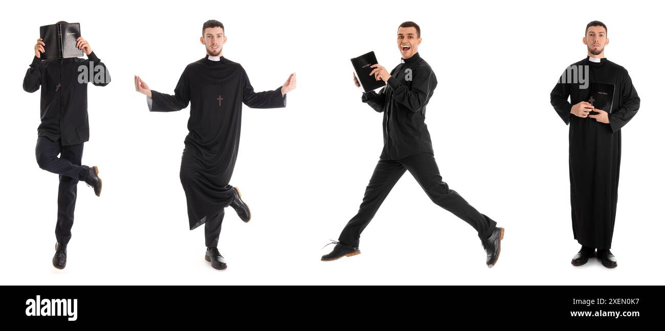 Set of young priests on white background Stock Photo - Alamy