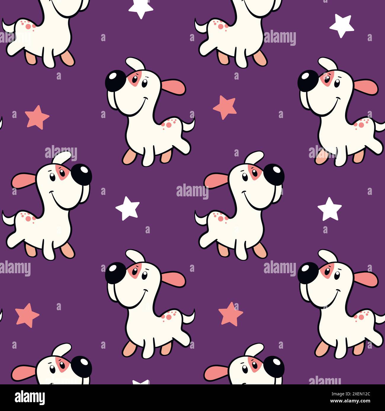Vector seamless repeating childish pattern with cute dogs in doodle ...