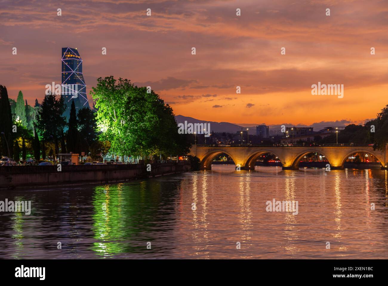 Tbilisi, Georgia - 16 JUNE, 2024: Saarbrucken Bridge on Kura River in ...