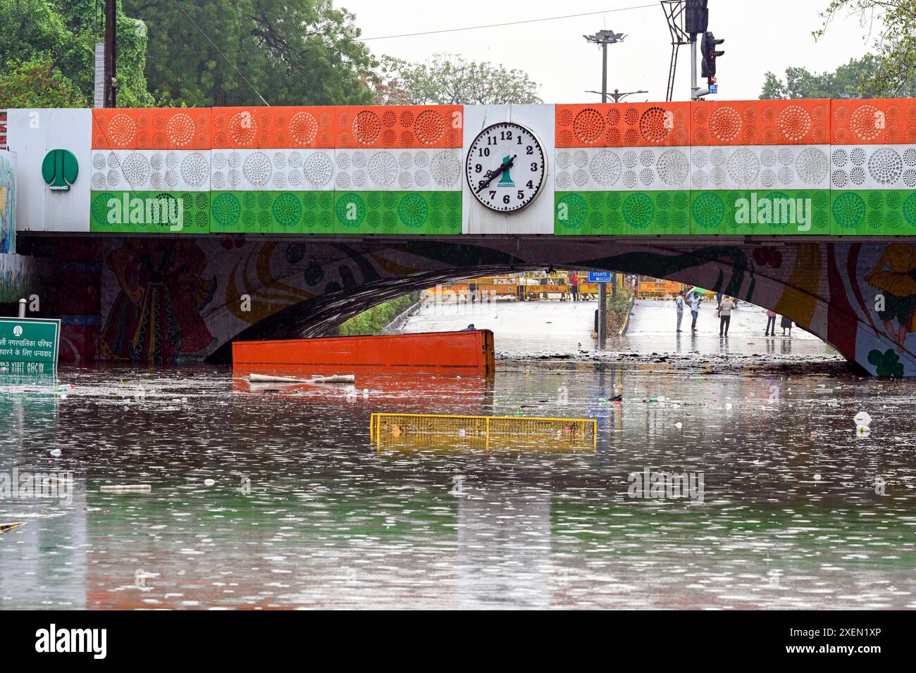 NEW DELHI, INDIA - JUNE 28: A Truck is stuck in logged water under Minto Bridge near Connaught ...