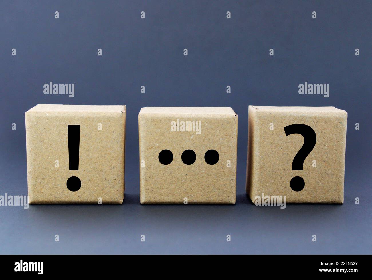 Three boxes with different signs that express what they could contain ...