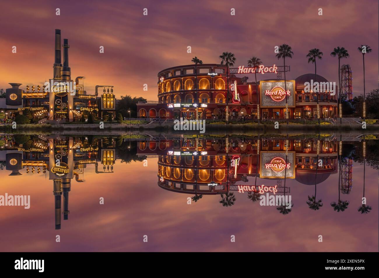 Universal studios and city walk in Orlando Florida, Hard Rock at dusk ...