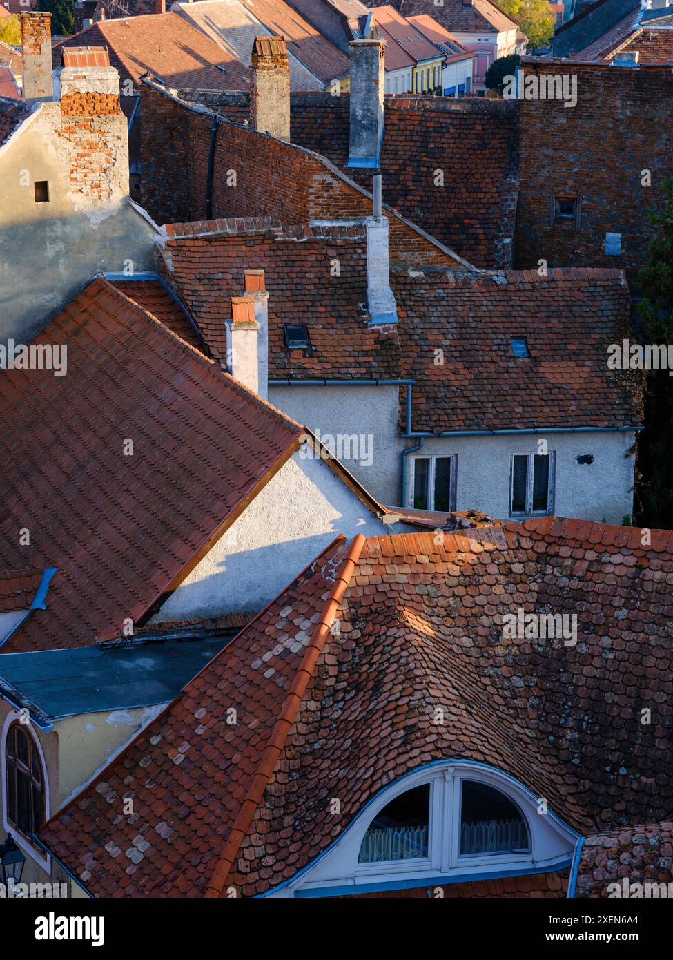 The roofs of the old town. The medieval town Koszeg in Western ...
