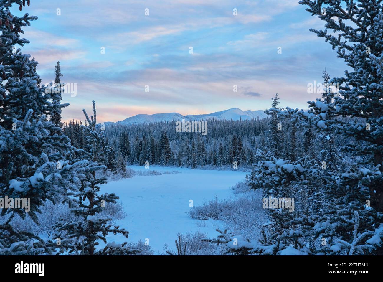 Views of winter landscapes along Annie Lake Road at twilight make for ...