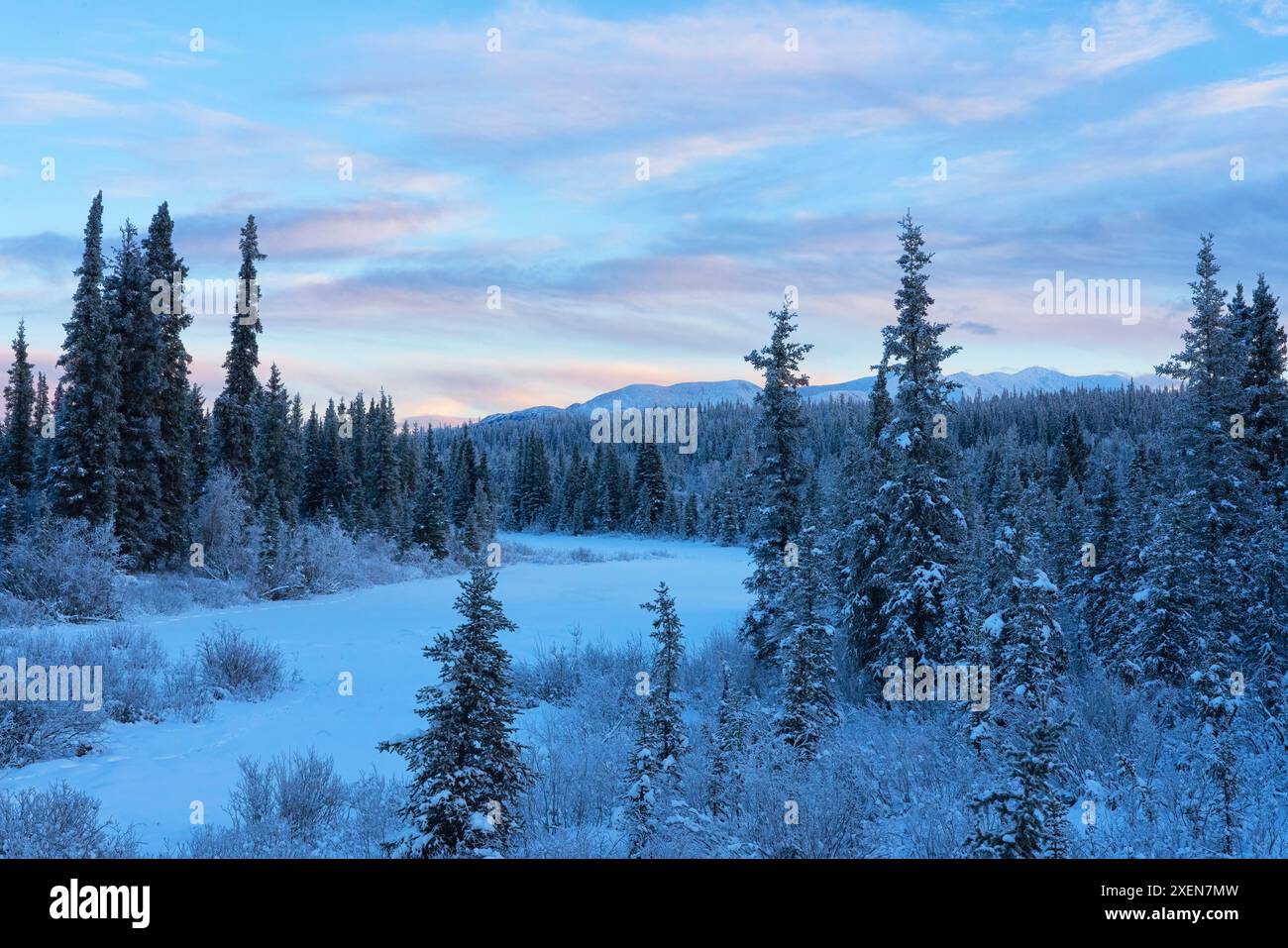Views of winter landscapes along Annie Lake Road at twilight make for ...