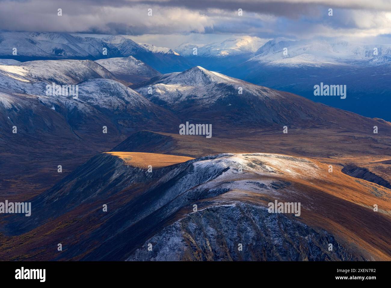 Aerial photos showing the landscape of the Coastal Mountains, South of Whitehorse during autumn ...
