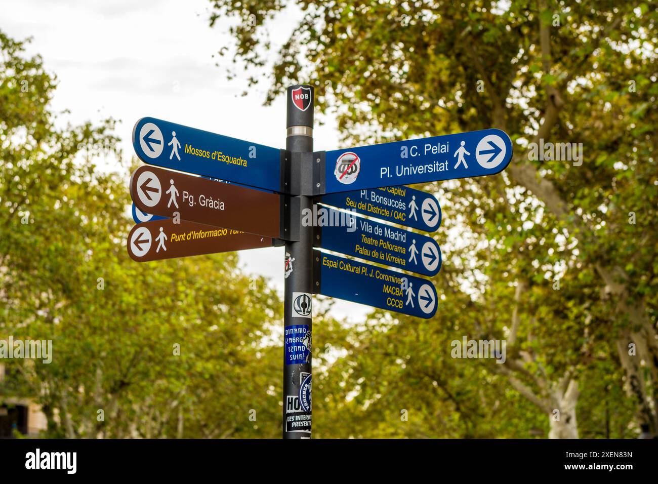 Tourism street signpost with directions to attractions, Barcelona ...