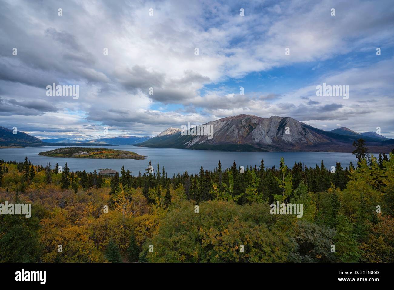Beautiful Yukon landscape in autumn outside of Carcross, with views of ...