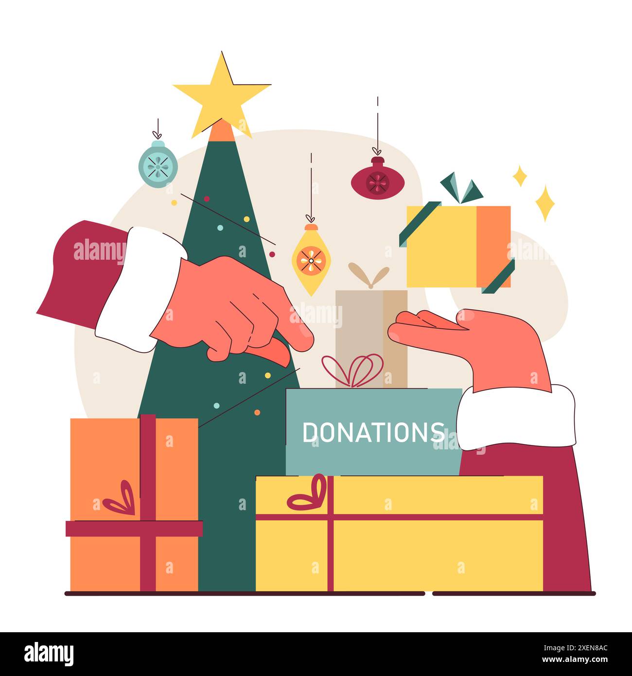 Christmas charity. Volunteers gathering holiday donations to help needy ...