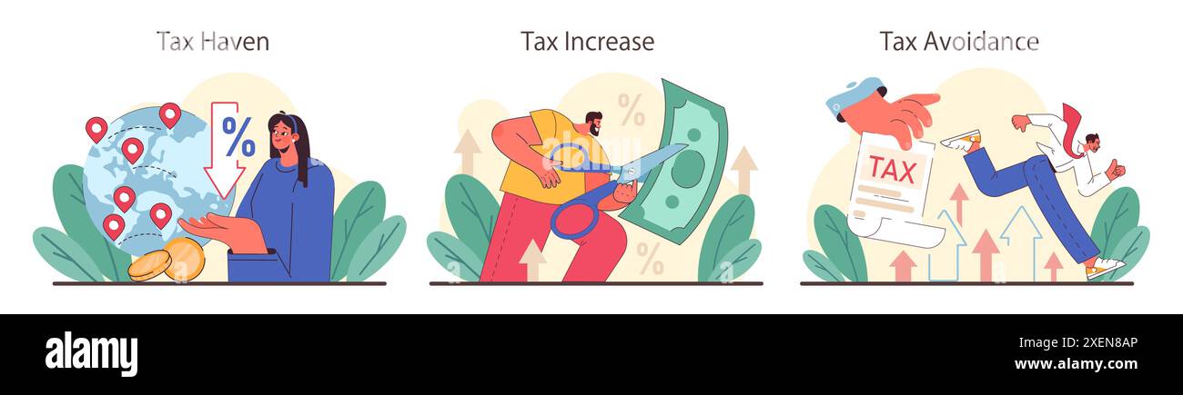 Tax optimization set. Financial efficiency, budgeting and economy idea ...