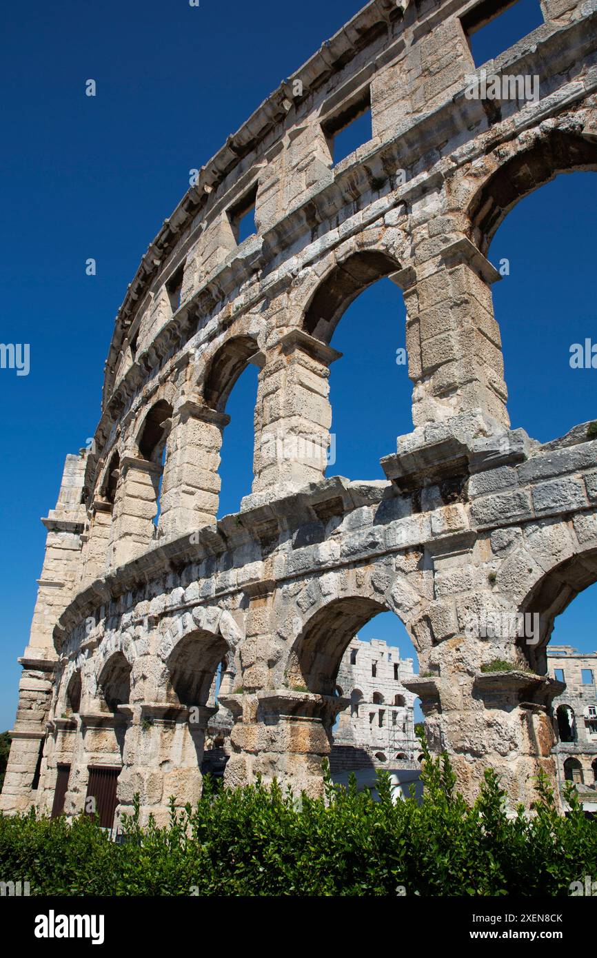 View through the stone structure of the ancient Roman Amphitheater, the ...