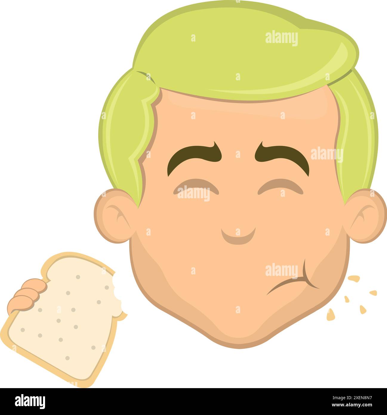 vector illustration face man cartoon blonde, eating a slice of bread ...
