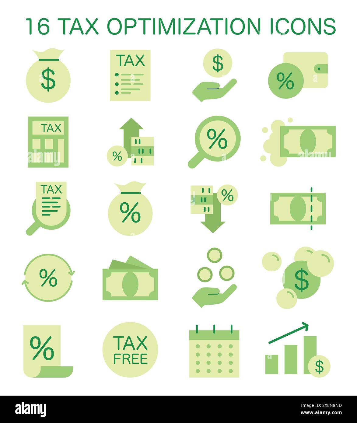 Tax optimization icon set. Simple symbols of financial efficiency, budgeting and economy idea ...