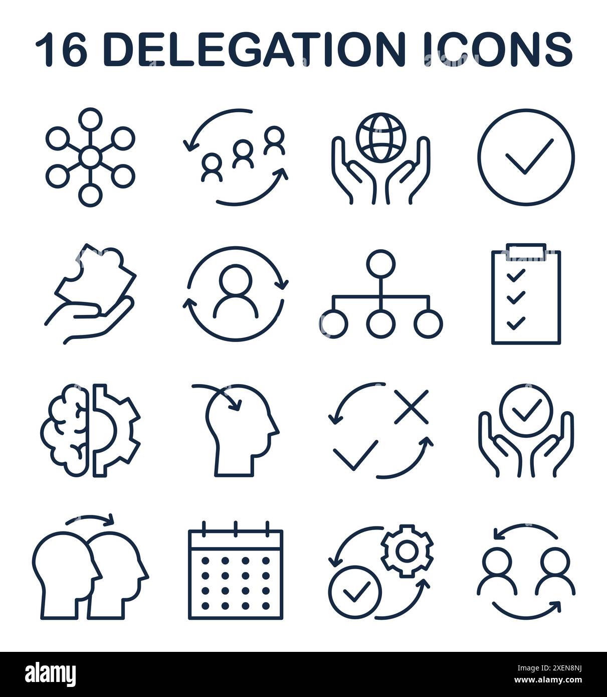Delegation icon set. Task assignment and control. Leadership symbol, transferring a task ...