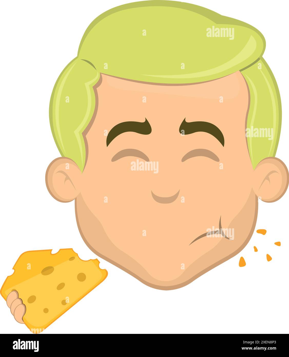 vector illustration face man cartoon blonde, eating a piece of cheese ...