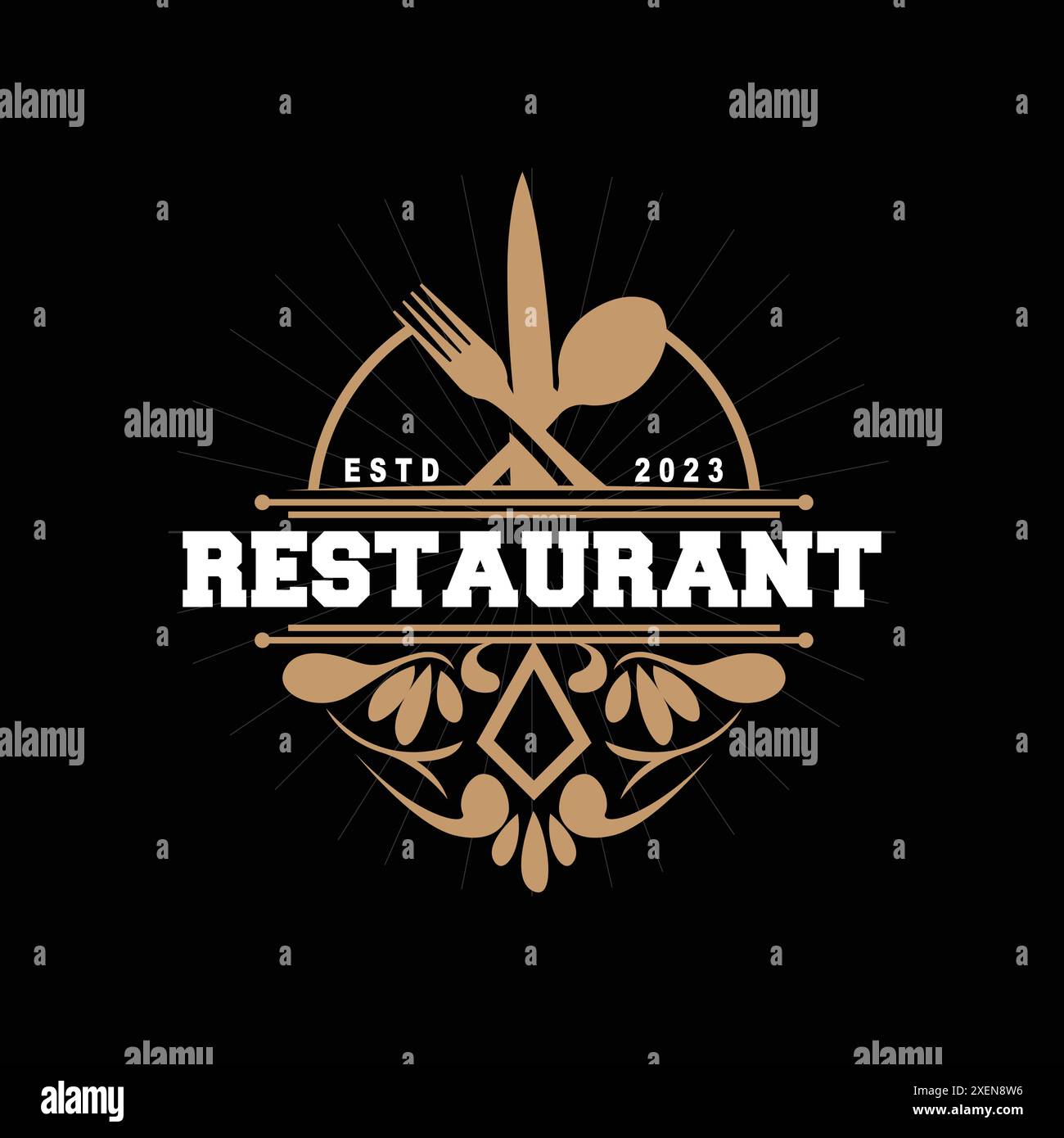 Retro Vintage Style Ornament Design Logo Retro Restaurant Typography Emblem Vector Line Simple