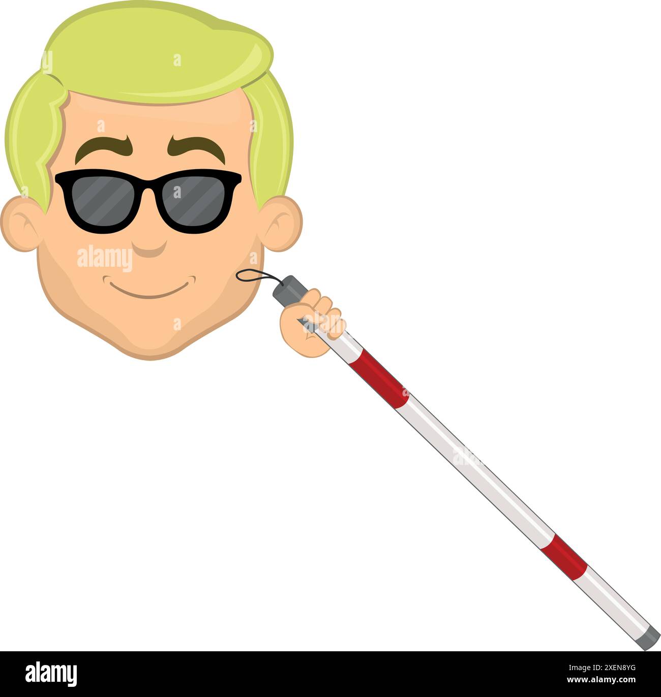 vector illustration face man cartoon blonde, blind man with a cane in ...