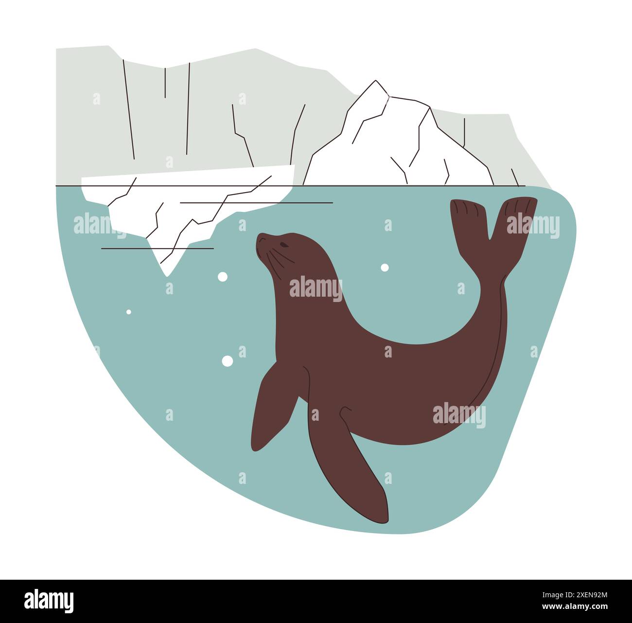 Global warming. Arctic seal in the water. Iceberg and glacier melt ...