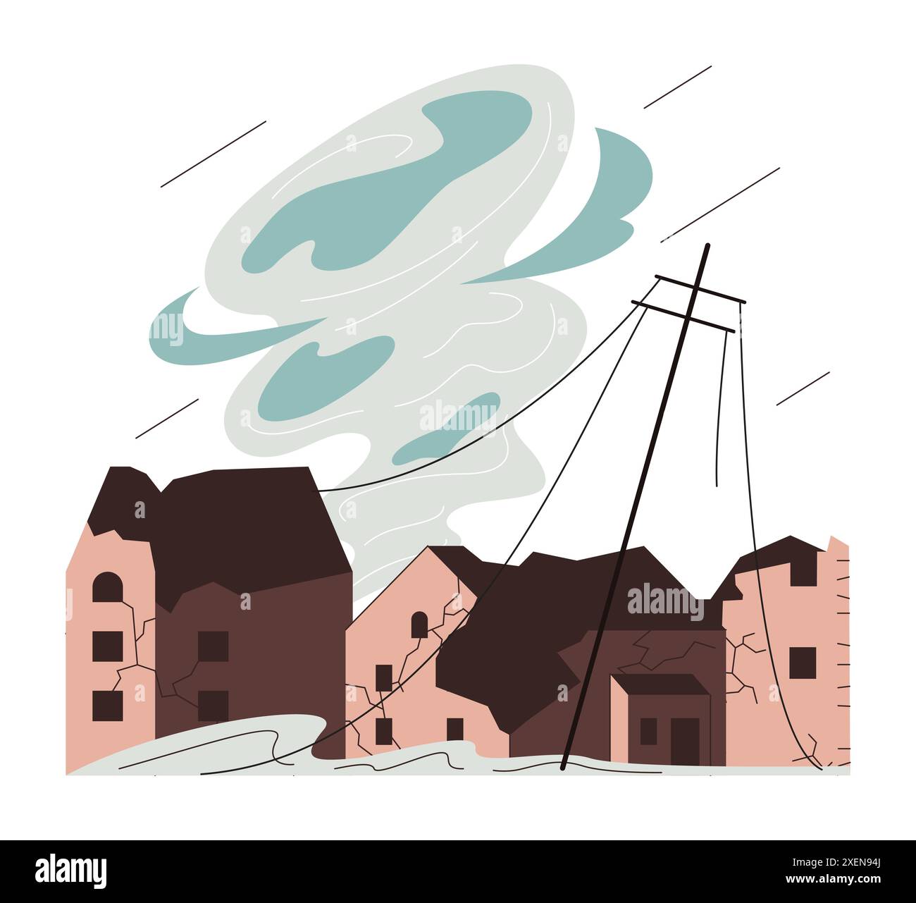 Tornado catastrophe. Natural disaster with hurricane. Twisted storm and ...