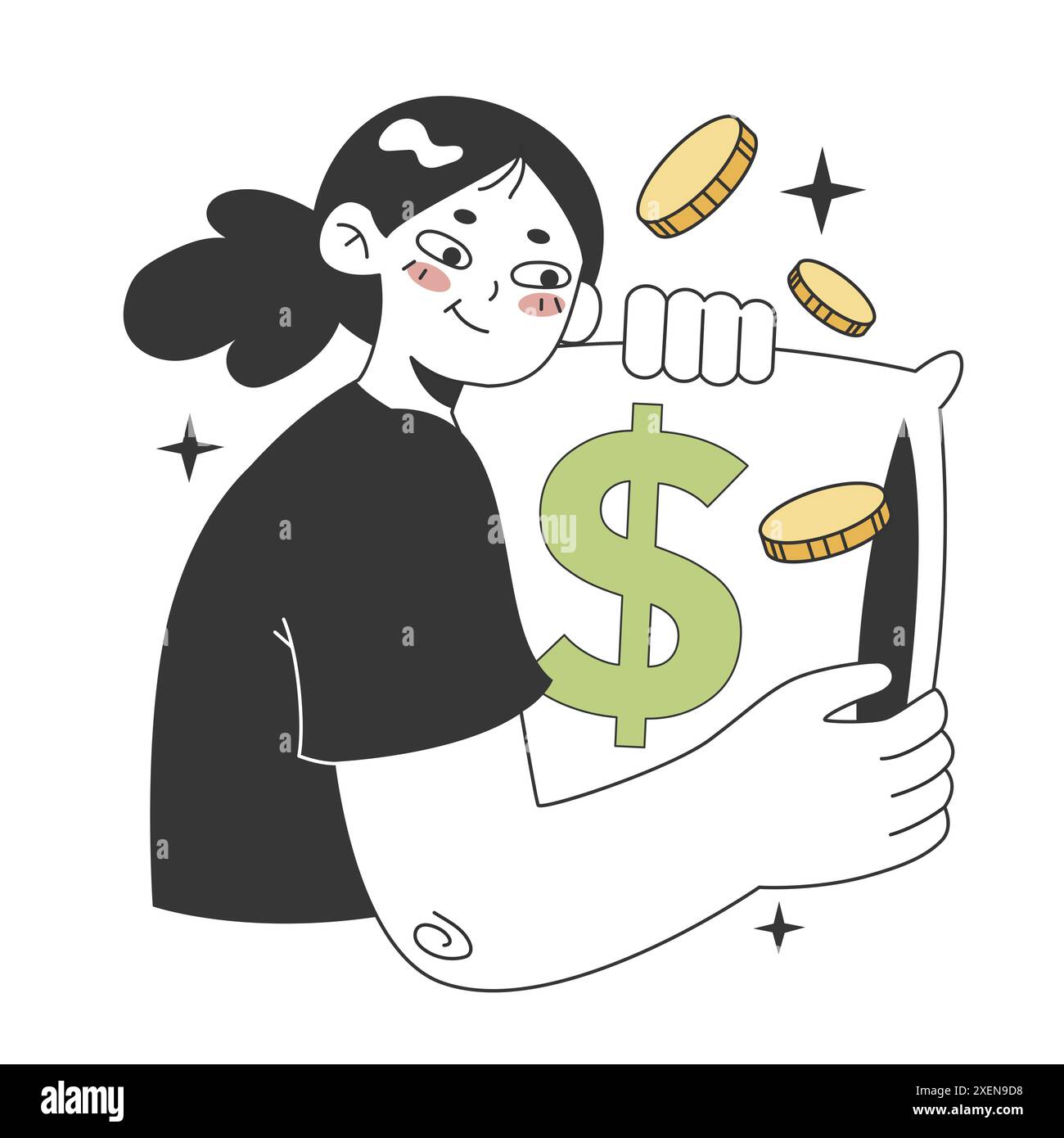 Financial literacy. Young woman building a financial cushion. Money ...