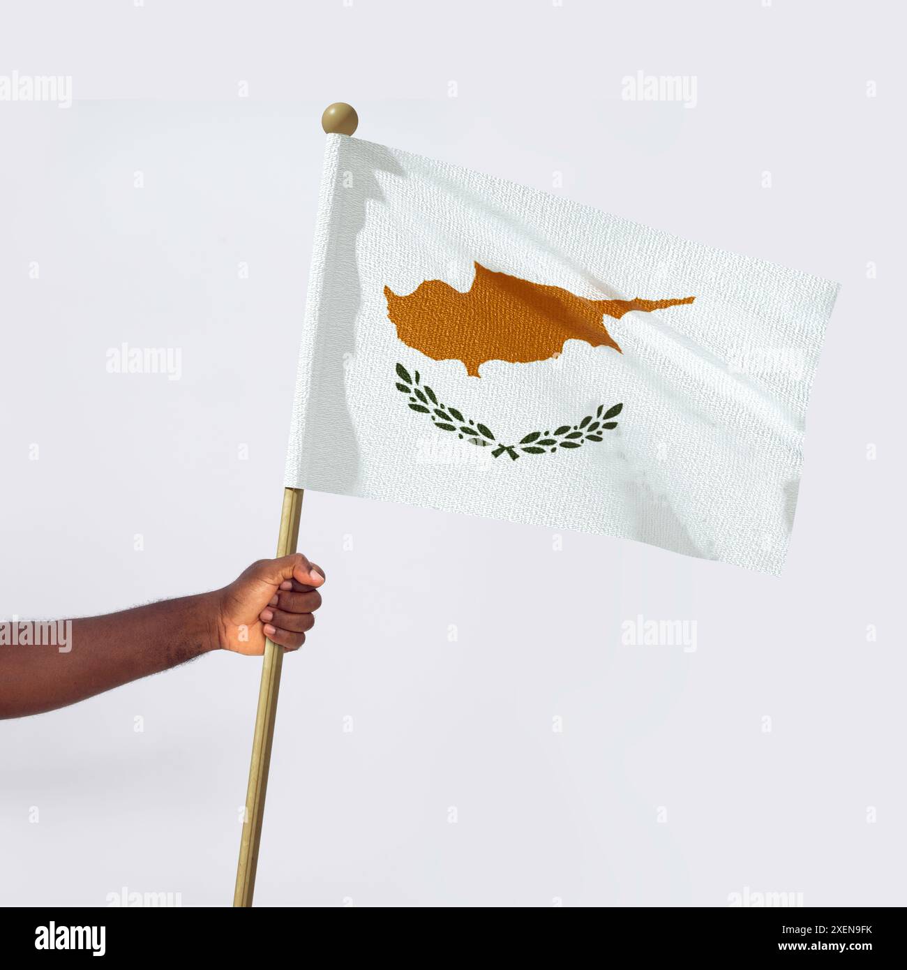 Outstretched Black african Hand holding Cyprus national flag isolated ...