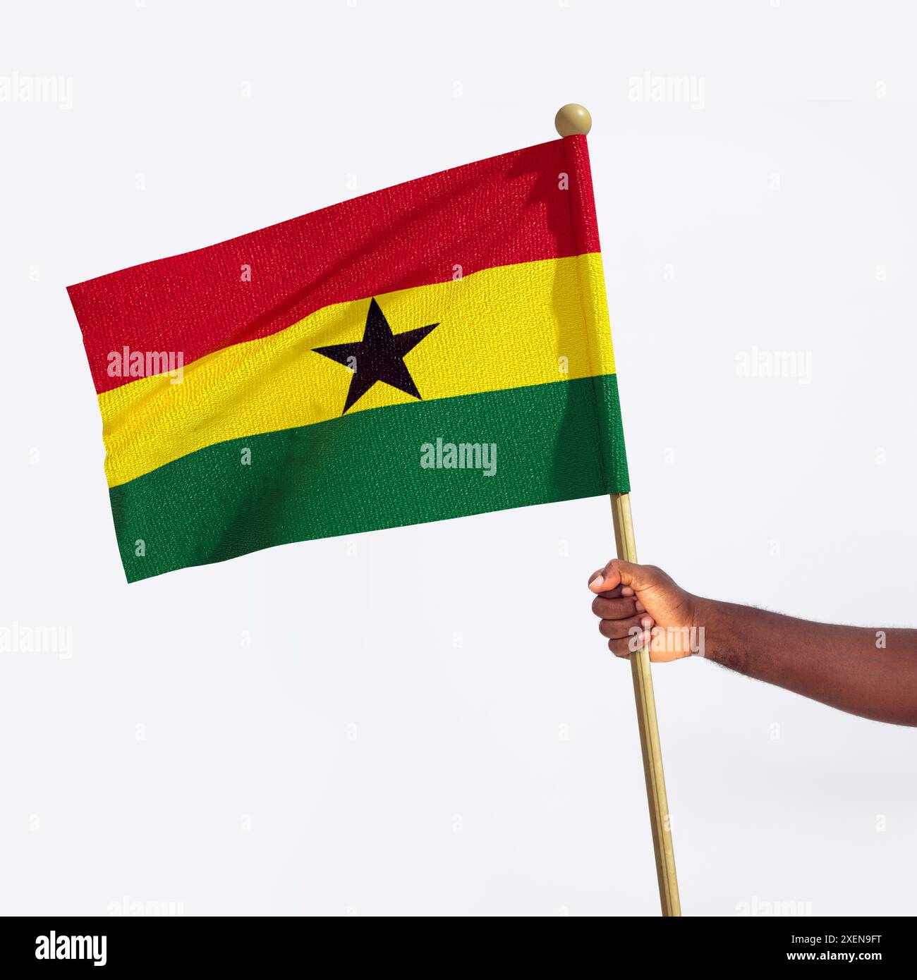 Black african Hand holding Ghanaian national flag isolated over white ...