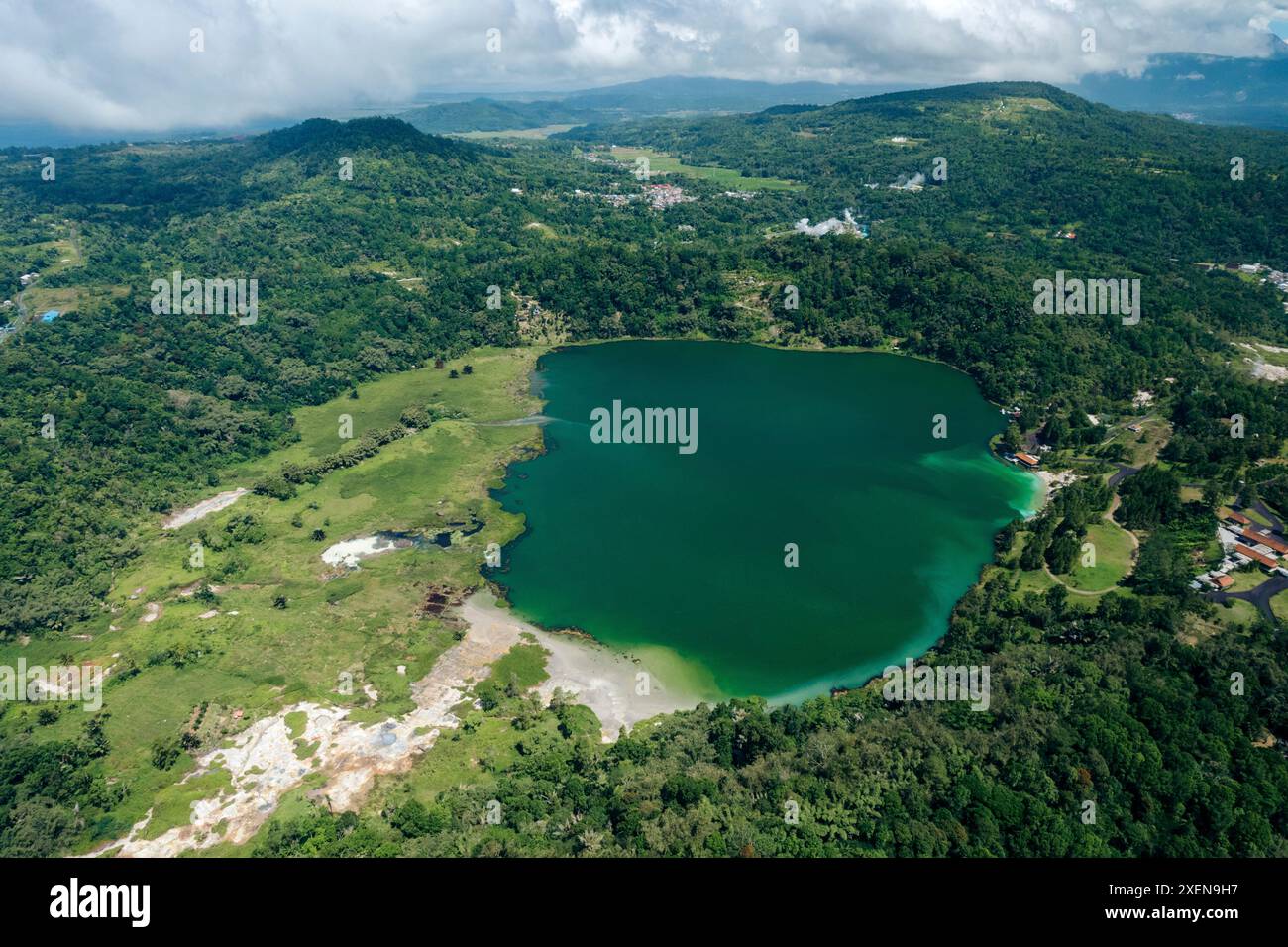 Aerial view of Lake Linow and the sulphur fields in North Sulawesi ...
