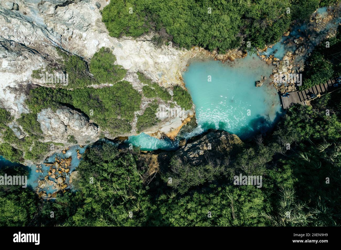 Aerial view of directly above the beautiful turquoise waters of a pool ...