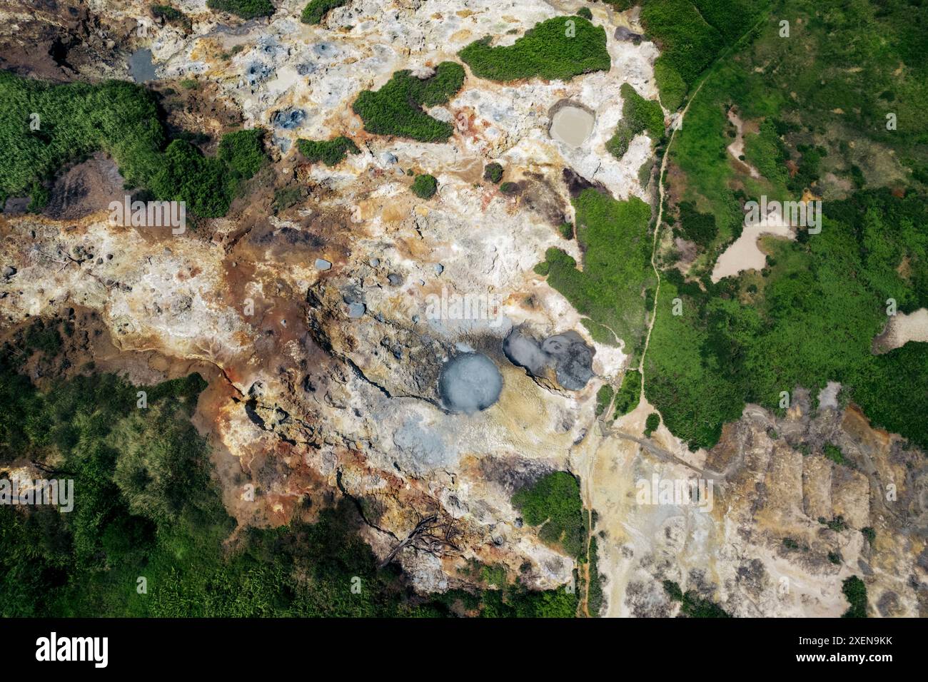 Aerial view from directly above of Mount Lokon Crater with geothermal ...