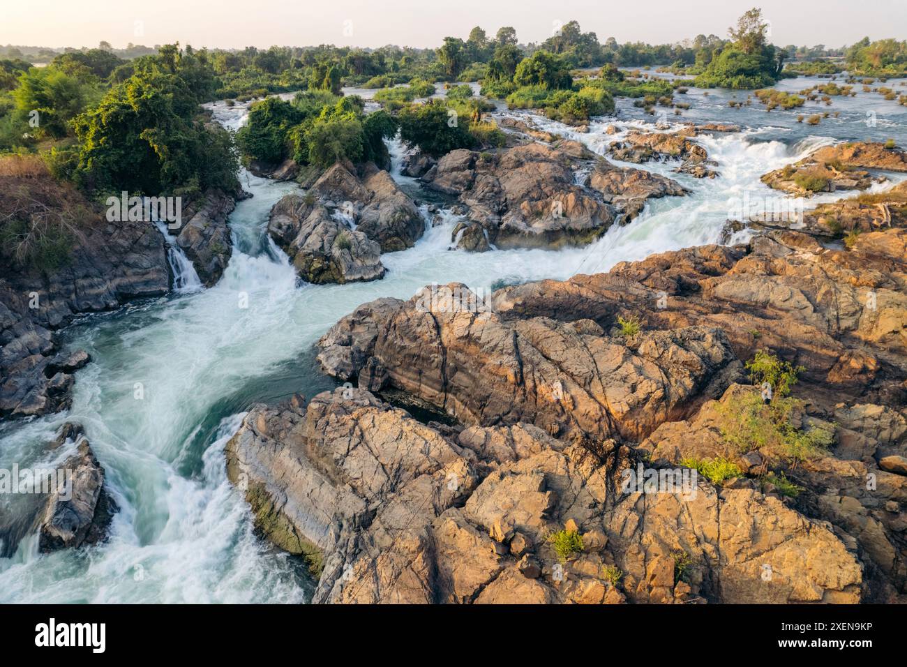 Beautiful Li Phi Somphamit Waterfalls with a rushing current around the ...