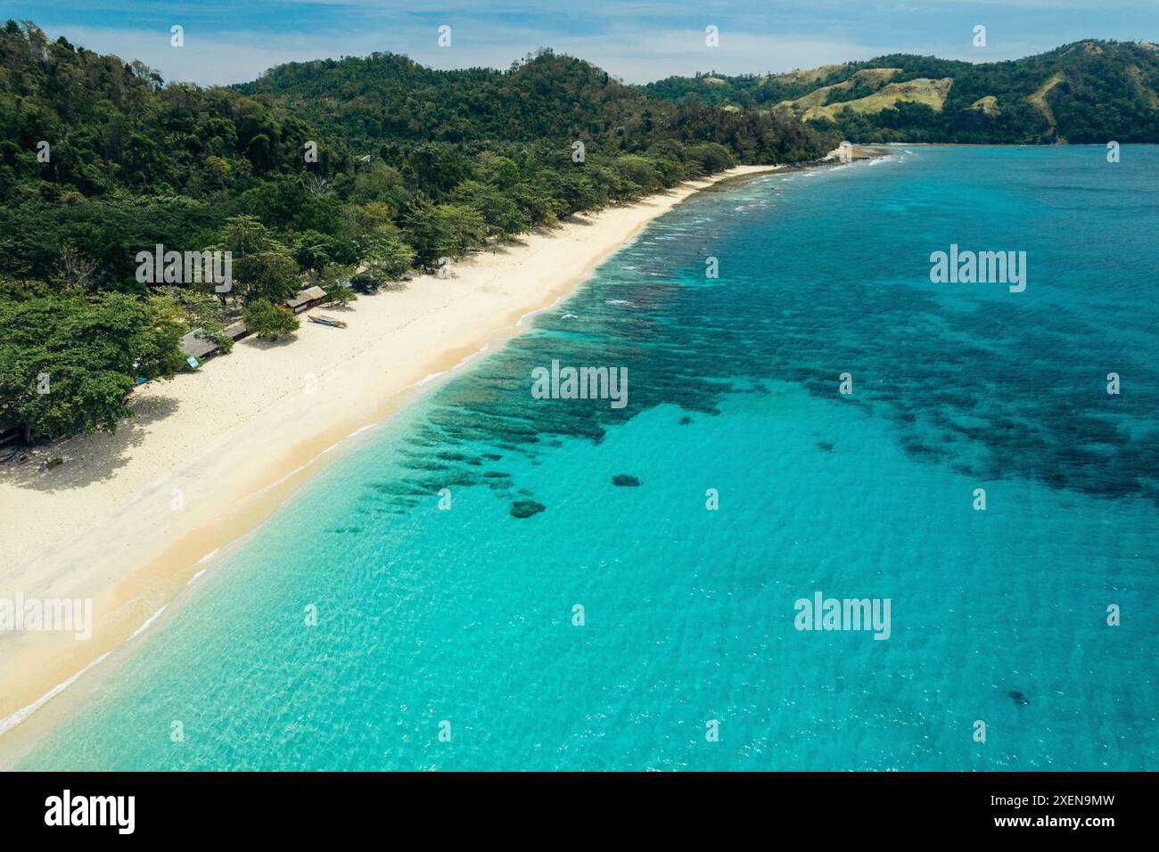 Tropical paradise at Pantai Paal with white sand beach and clear ...