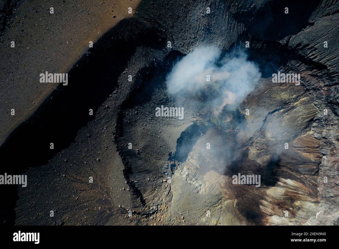 Close-up aerial view of Mount Lokon in North Sulawesi, Indonesia ...