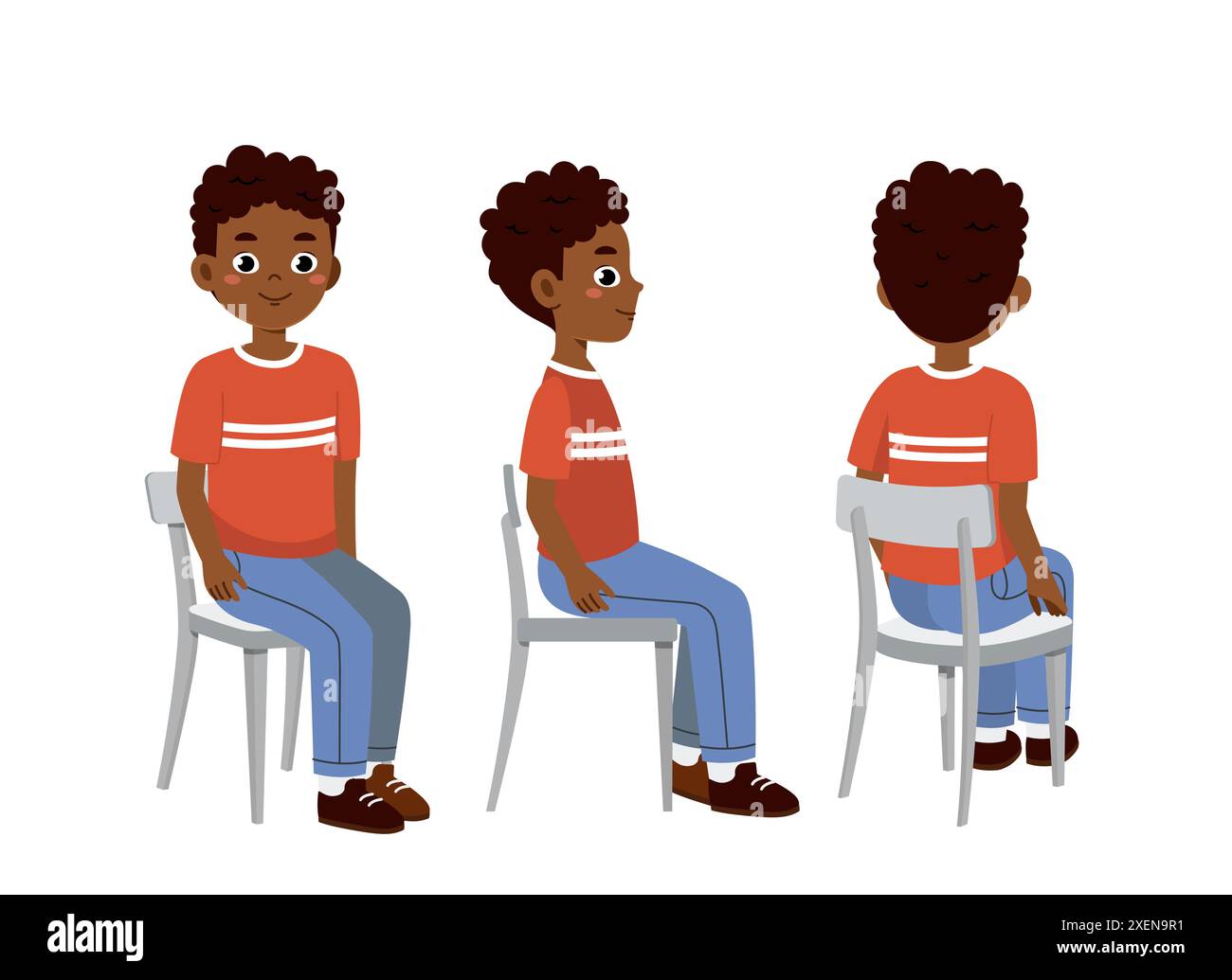 African man constructor. Set of sitting at chairs boys in casual ...